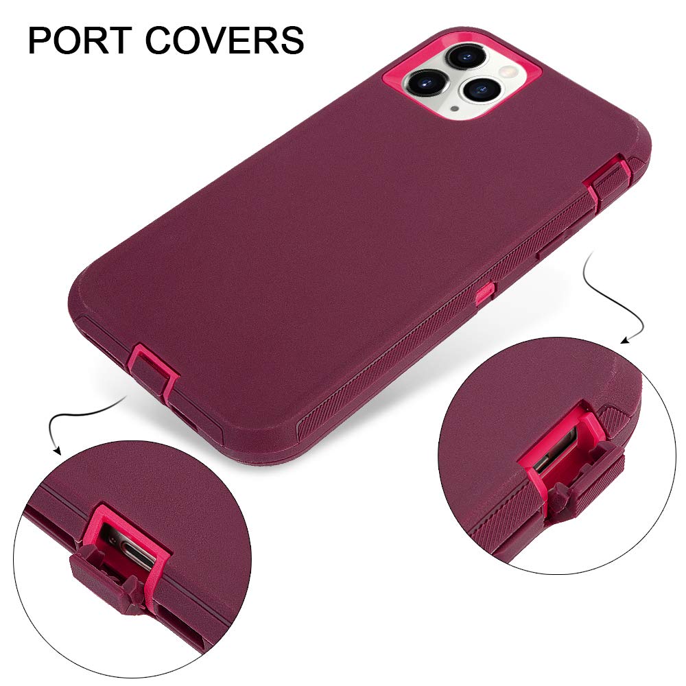 For iPhone 13 Pro Max Case with Full Body Protection, iPhone 12 Pro Max Case Heavy Duty Shockproof 3 in 1 Silicone Rubber with Hard PC Rugged Durable Phone Cover for 13ProMax 6.7 Inch. (Burgundy)