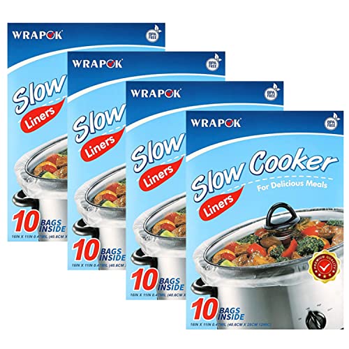 WRAPOK Small Slow Cooker Liners Kitchen Disposable Cooking Bags BPA Free for Oval or Round Pot, Size 11 x 16 Inch, Fits 1 to 3 Quarts - 4 Pack (40 Bags Total)