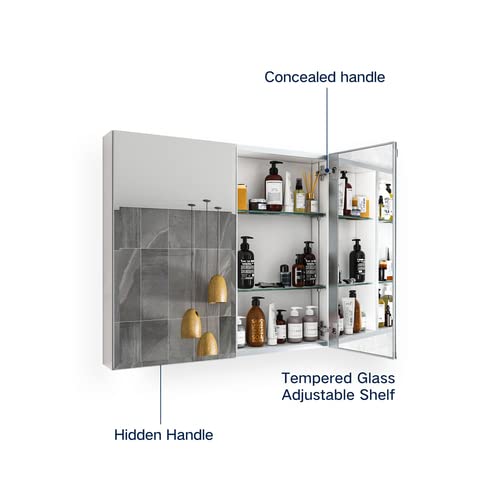 PIWAYPI 30x26 inch Double Door Mirror Medicine Cabinet Surface Mount or Recess Aluminum