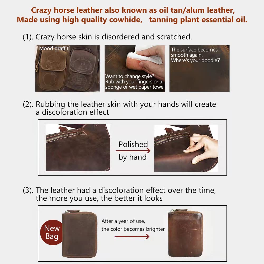 Tooling Leather Square 1.8-2.0MM Thick Genuine Top Full Grain Oil Tan Crazy Horse Cowhide Leather Sheets for Crafts Tooling Sewing Wallet Earring Hobby (Brown, 6"x12")