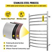VEVOR Heated Towel Rack, 10-Bar Curved Design, Wall-Mounted Electric Towel Drying Rack with Built-in Timer, Polishing Brushed Stainless Steel for Bath, Plug-in/Hardwired, UL Certified, Silver