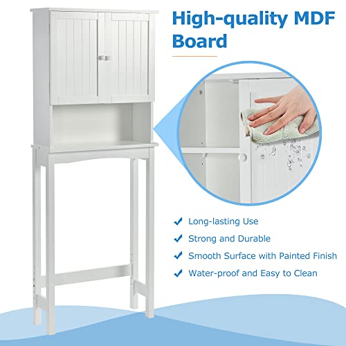 LUKYRA Over-The-Toilet Bathroom Cabinet with Shelf and Two Doors Space-Saving Storage, Easy to Assemble, White