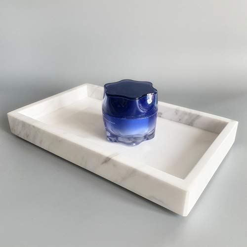 StonePlus Natural Marble Elegant Jewelry Tray Small Stone Organizer for Dressroom/Bathroom/Coffeeshop (Volakas White, Glossy, 9.84Lx5.91Wx1.18H)