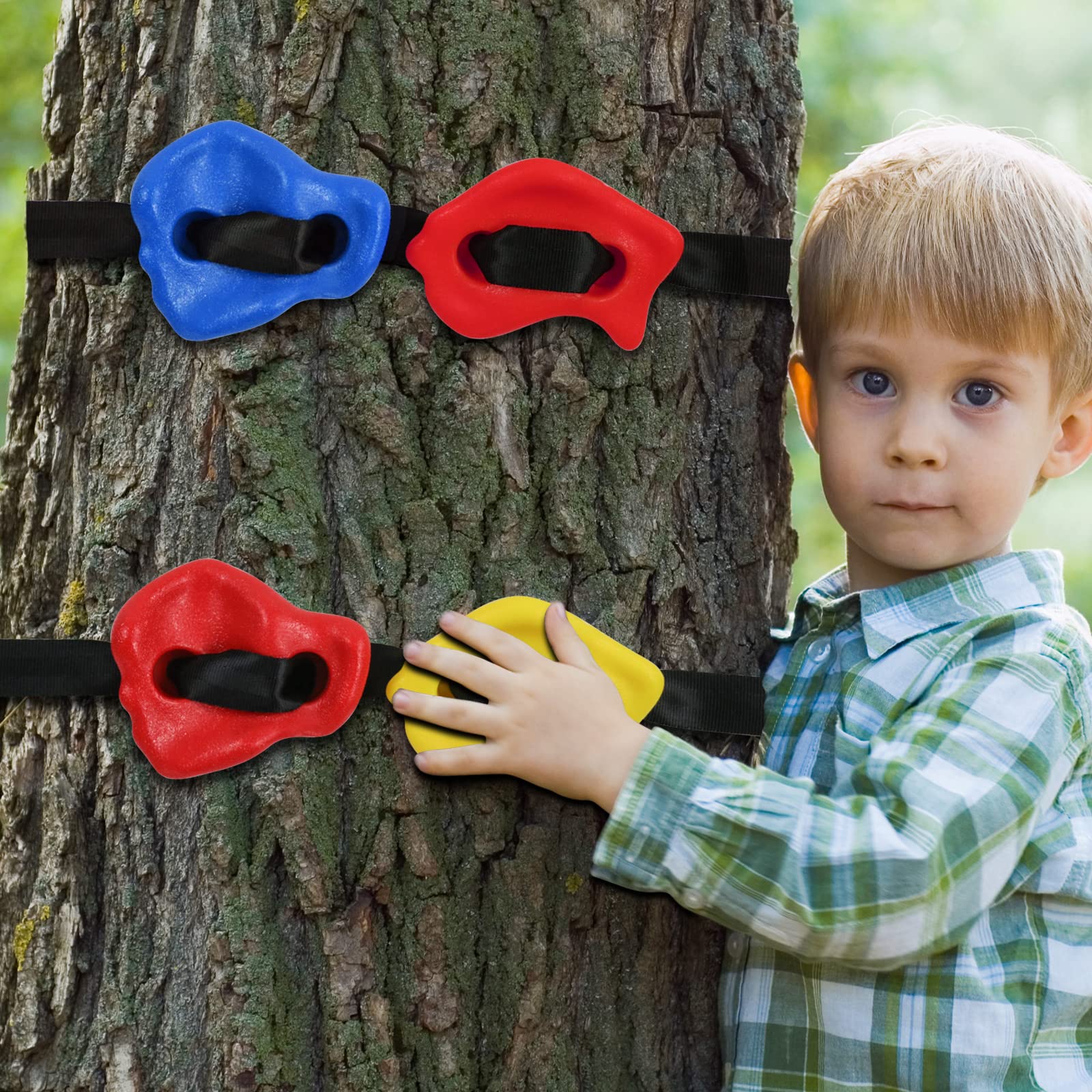 Perantlb Rock Climbing Holds Set Ninja Tree Climbing Holds for Kids Climber, Tree Climbing kit with 6 Ratchet Straps for Outdoor-Ninja Tree Climber, Play Set Climber Attachments with Carry Bag…