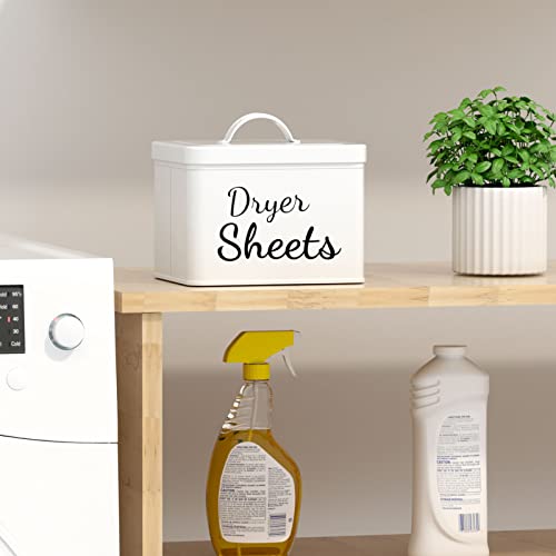 RuiNuyoah Farmhouse Metal Dryer Sheets Holder with Lid for Laundry Room Decor and Accessories, Modern Dryer Sheet Container for Storage and Organization, Large Dryer Sheet Dispenser White