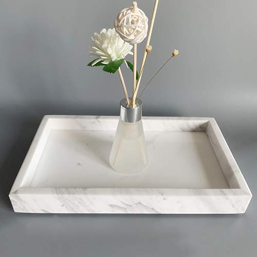 StonePlus Natural Marble Elegant Jewelry Tray Small Stone Organizer for Dressroom/Bathroom/Coffeeshop (Volakas White, Glossy, 9.84Lx5.91Wx1.18H)