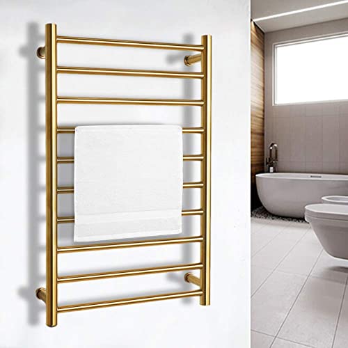 ILROOMH Heated Towel Warmer for Bathroom, Wall Mounted Hot Towel Racks, Stainless Steel Heated Towel Drying Rack, Gold (Hardwire)