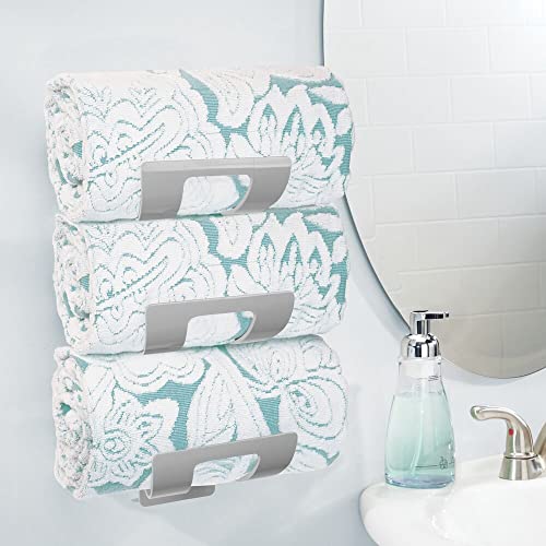 mDesign Plastic Wall Mounted Towel Rack Storage Organizer Holder for Master or Guest Bathroom - Hold Bath, Hand, and Face Towels/Washcloths - Aura Collection - 2 Pack - Gray