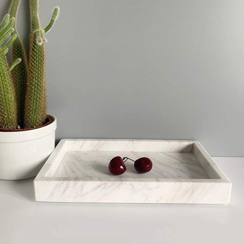 StonePlus Natural Marble Elegant Jewelry Tray Small Stone Organizer for Dressroom/Bathroom/Coffeeshop (Volakas White, Glossy, 9.84Lx5.91Wx1.18H)