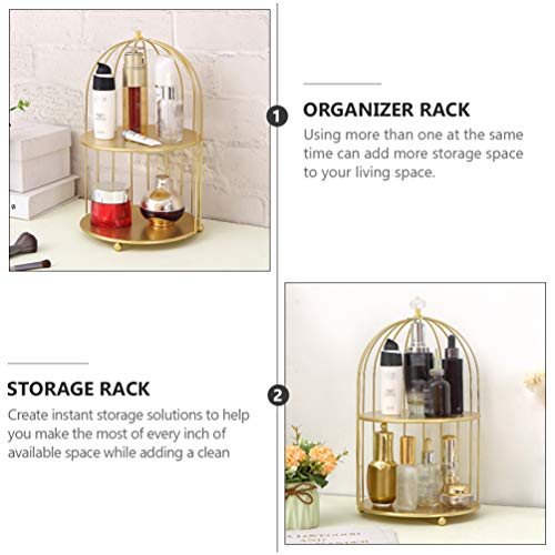 Yardwe Iron Cosmetic Rack Bird Cage Makeup Organizer 2 Tier Wire Storage Holder Essence Perfume Lotion Bottle Shelf Stand Skincare Products Tabletop Organizer