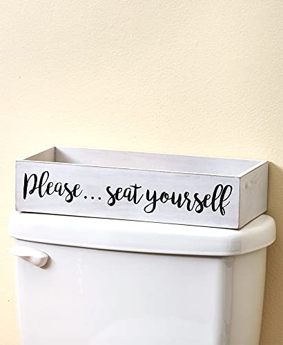 The Lakeside Collection Toilet Tank Topper Tray - Please Seat Yourself - Novelty Bathroom Décor