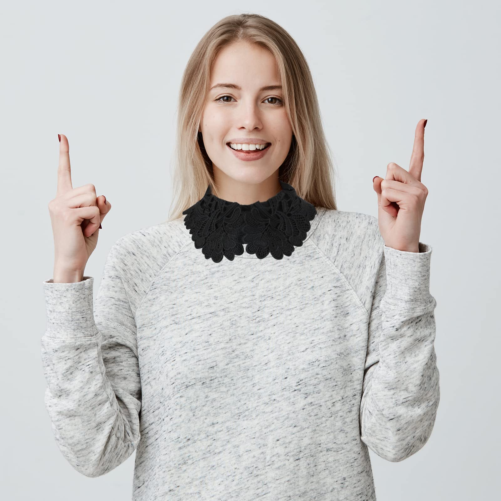 Women's Fake Detachable Dickey Collar Diamond Pearl Lace Fake Half Shirt Collar (Black)