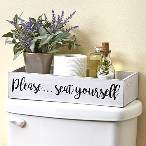 The Lakeside Collection Toilet Tank Topper Tray - Please Seat Yourself - Novelty Bathroom Décor