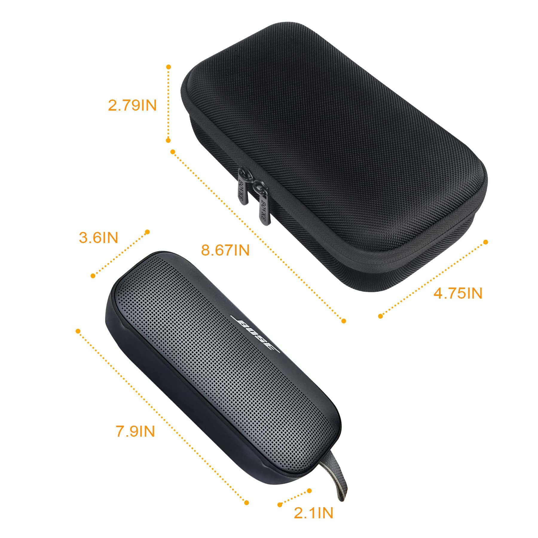 BOVKE Hard Travel Speaker Case for Bose New SoundLink Flex Speaker (2nd Gen) / Bose SoundLink Flex Bluetooth Portable Speaker, Extra Mesh Pocket for Bose Speaker Charger, Charging Cables, Black