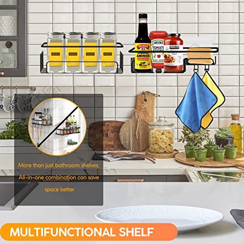 Smatorga Adhesive Shower Caddy with Hooks 2 Pack Shower Organizer Shelf, No Drilling Stainless Steel Bathroom Storage Rack for Inside Shower Shampoo Conditioner Holder,Black…