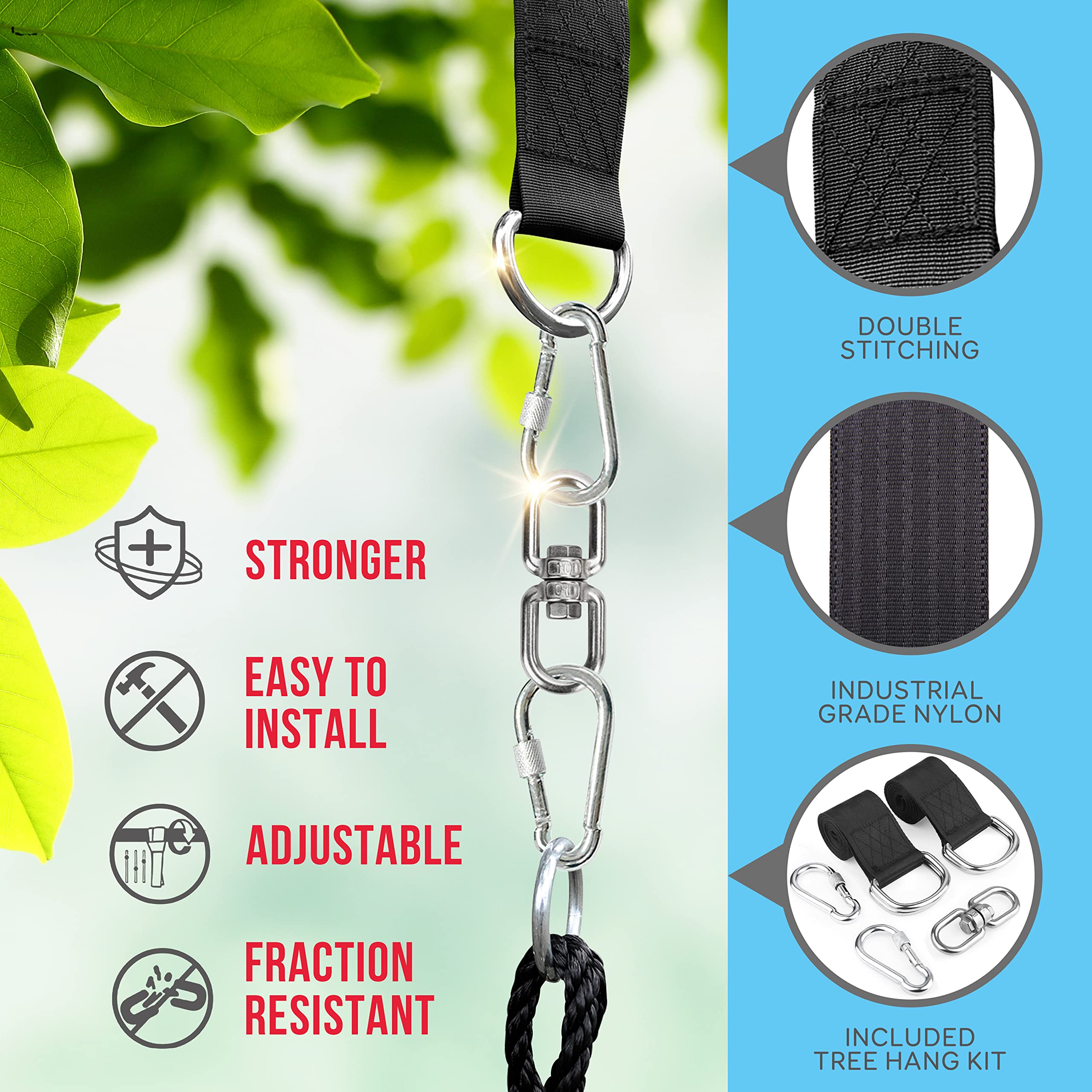 SereneLife Spider Web Tree Swing with Hang Kit and Center Spinner 40โ 600 lbs Kids Outdoor Backyard Tree Playhouse Playground Saucer Swing Set Accessories Platform Glider Mat Swinging Swingset,Black