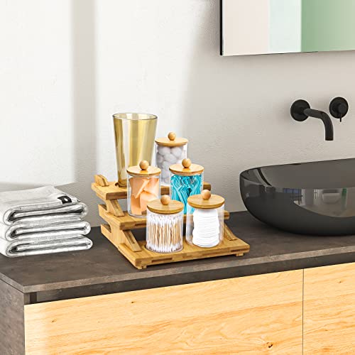 FTUREERA Qtip Holder Storage Organizer, 3 Layer Cotton Ball Holder Apothecary Jars Storage Rack for Bathroom,Suitable for 6 Pack Bathroom Jars up to 2.8 Inches in Diameter