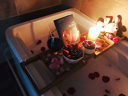 Bathtub Tray Bamboo Bathtub Caddy Tray with Extending Sides Adjustable Book Holder with Premium Luxury Tray Organizer for Phone and Wineglass (Wooden)