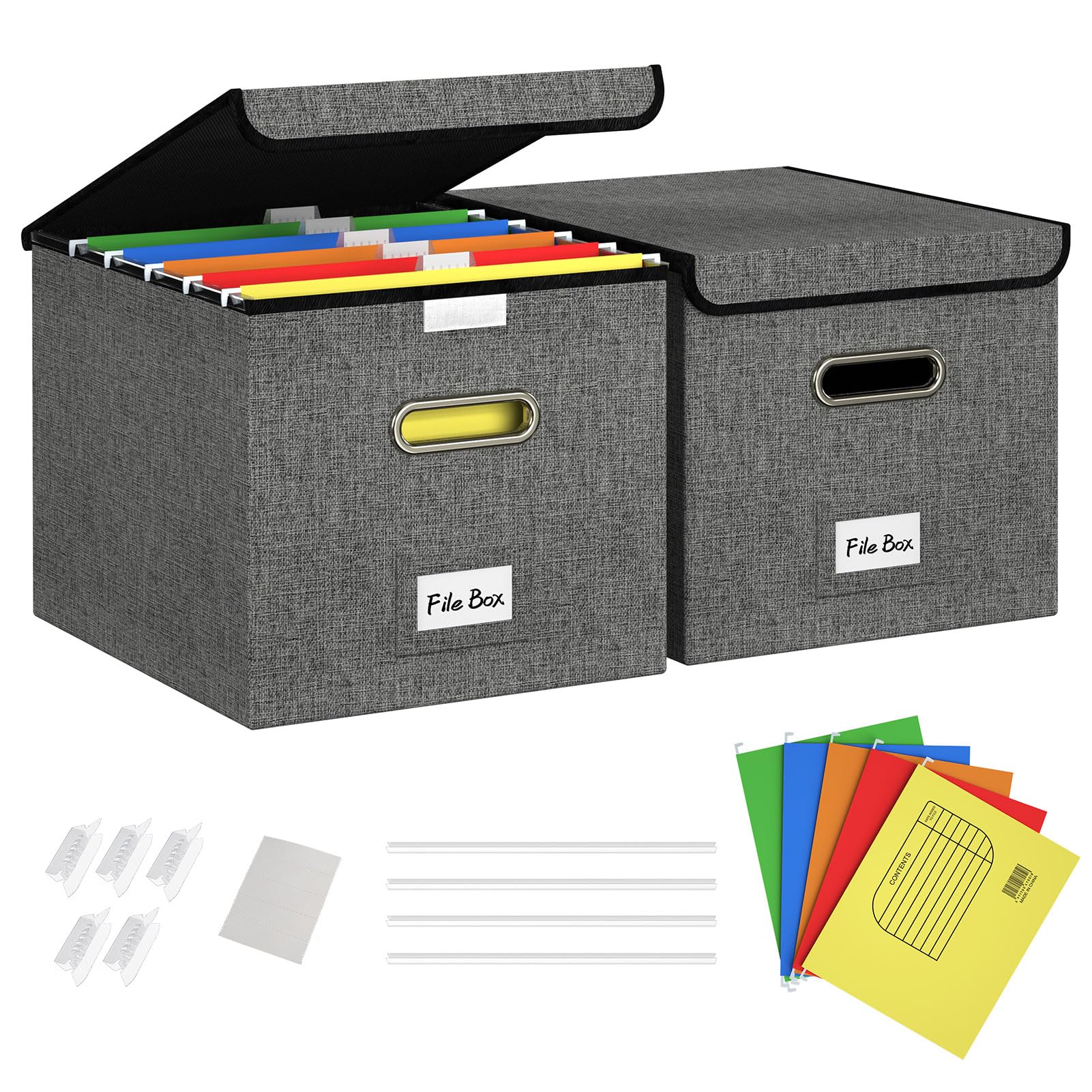 Forlogic File Organizer Box with lid, Collapsible Linen File Storage Boxes for Letter/Legal Folder, Filing Box, Decorative File Box with Hanging Folders for File Storage in Office/Home