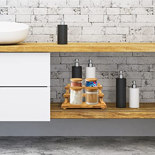 FTUREERA Qtip Holder Storage Organizer, 3 Layer Cotton Ball Holder Apothecary Jars Storage Rack for Bathroom,Suitable for 6 Pack Bathroom Jars up to 2.8 Inches in Diameter