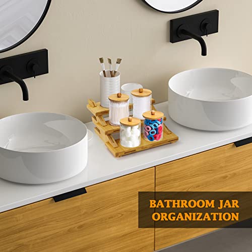 FTUREERA Qtip Holder Storage Organizer, 3 Layer Cotton Ball Holder Apothecary Jars Storage Rack for Bathroom,Suitable for 6 Pack Bathroom Jars up to 2.8 Inches in Diameter