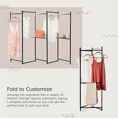 IRIS USA 3 Panels Collapsible Clothes Rack with Shelf, Customizable Garment Rack, Foldable Clothes Drying Rack, Locked and Leveled, Perfect for any Space, Modern and Fashionable, Black