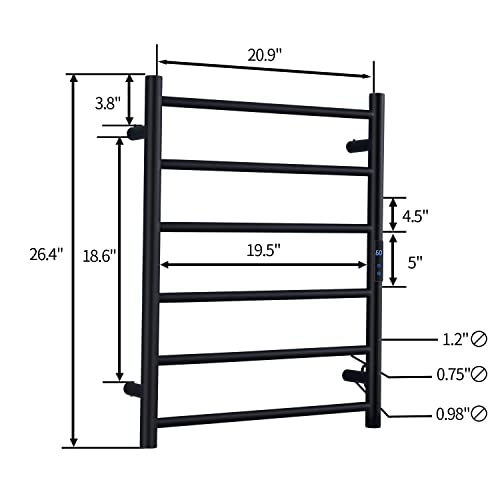 MAVENCOOL Heated Towel Warmer Rack, 6 Bars Wall Mounted Electric Towel Warmer for Bathroom, Plug-in Towel Drying Rack, Matte Black Stainless Steel Hot Towel Rack with Timer and LED Indicator