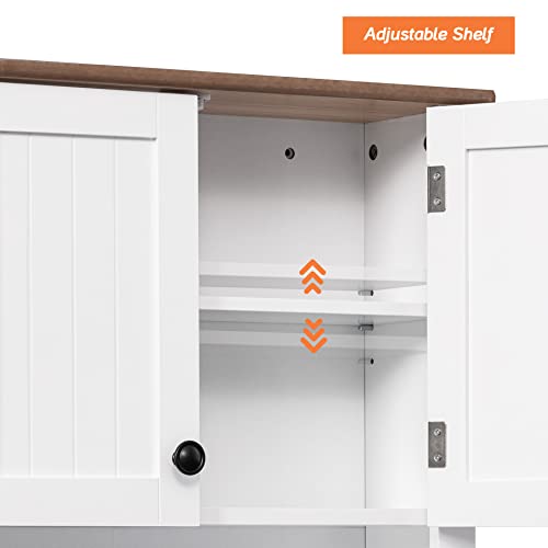 WAMPAT 2 Pack Wall Mounted Cabinet with Doors, Bathroom Wood Hanging Medicine Cabinets Over The Toilet with Adjustable Storage Shelf and Open Space for Kitchen, Entryway, Set of 2