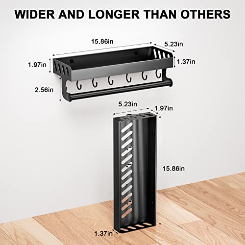Shengsite Shower Caddy Shelf, Wall Mounted Shower Organizer with Towel Bar and Hooks, Drill Free Aluminum Alloy Caddy Rack for Bathroom, Kitchen, Bedroom, Over Toilet - Set of 2