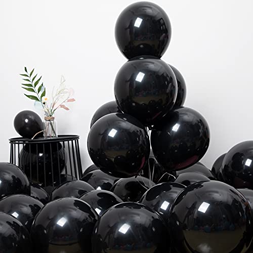 Styirl Black 100 Pcs Party Balloons (5/10/12/18 inch) for Birthday, Wedding, Graduation, Baby Shower, Bachelorette Party Decorations, Includes Curling Ribbon