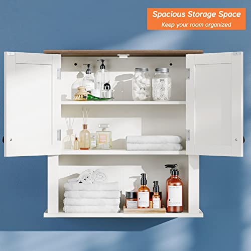WAMPAT 2 Pack Wall Mounted Cabinet with Doors, Bathroom Wood Hanging Medicine Cabinets Over The Toilet with Adjustable Storage Shelf and Open Space for Kitchen, Entryway, Set of 2
