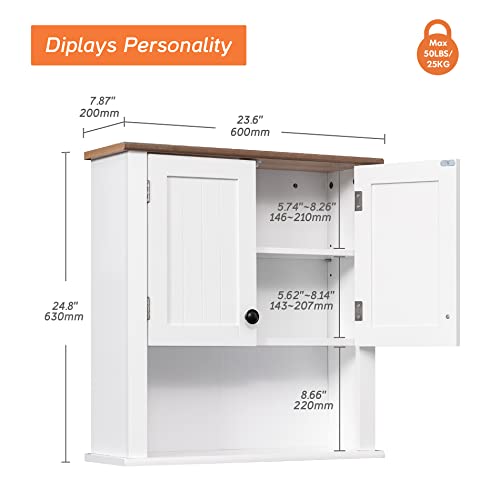 WAMPAT 2 Pack Wall Mounted Cabinet with Doors, Bathroom Wood Hanging Medicine Cabinets Over The Toilet with Adjustable Storage Shelf and Open Space for Kitchen, Entryway, Set of 2