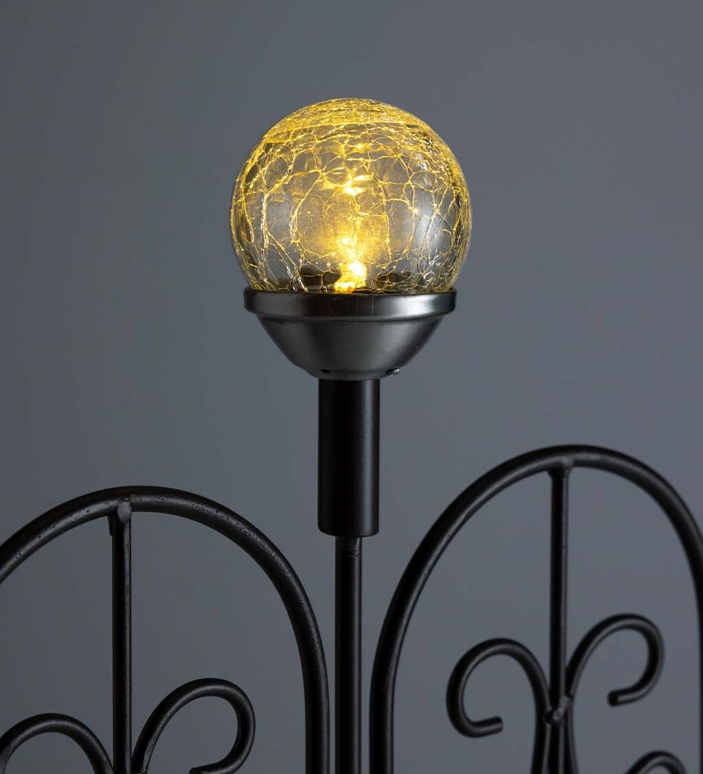 Plow & Hearth Montebello Decorative Metal Garden Edging with Crackle Glass Solar Lights, Outdoor Lighting Solutions, Six 18" L x 18" H Sections and Two 6" L x 18" H Sections