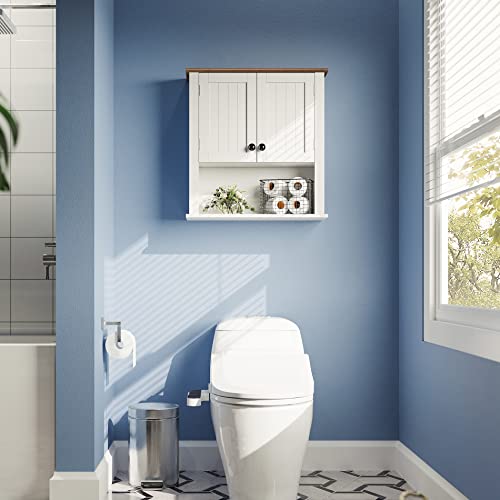 WAMPAT 2 Pack Wall Mounted Cabinet with Doors, Bathroom Wood Hanging Medicine Cabinets Over The Toilet with Adjustable Storage Shelf and Open Space for Kitchen, Entryway, Set of 2
