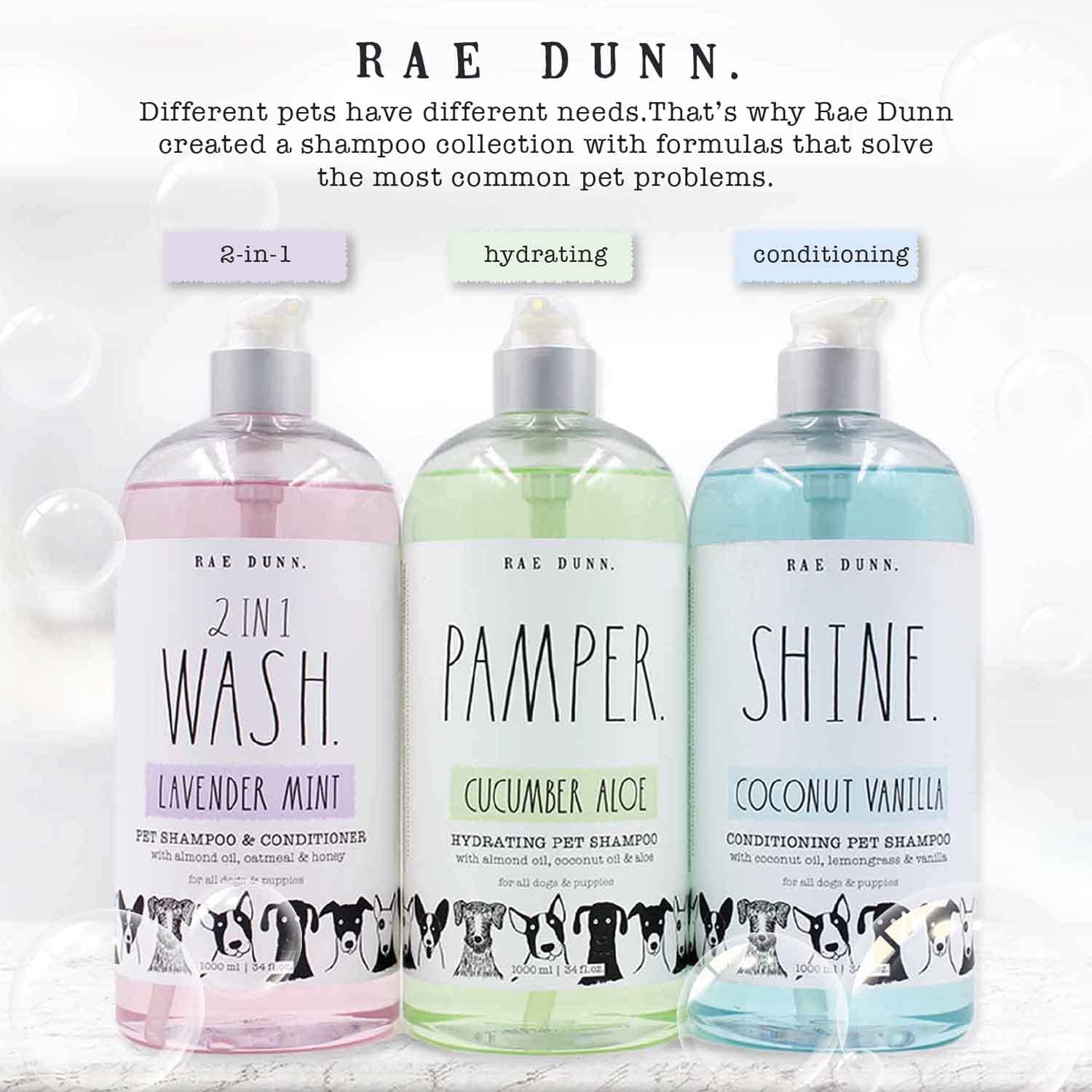 Rae Dunn Conditioning Pet Shampoo with Coconut Oil, Lemongrass and Vanilla, Coconut Mint, 1000 ml