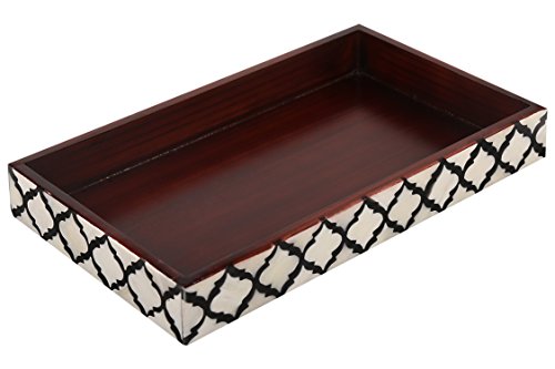 Decorative Guest Hand Towel Storage Tray Dispenser, Sturdy Holder for Disposable Paper Napkins - Bathroom Vanity Countertop Organization - 10x6 Inches, Black-White, Gifts for Mom