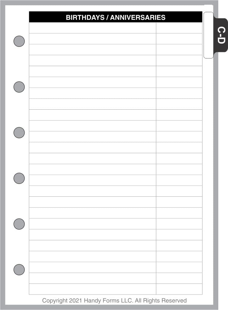 Pocket-Plus Size Name & Address Refill, Sized and Punched for Pocket-Plus Size Notebook (3.5" x 5")