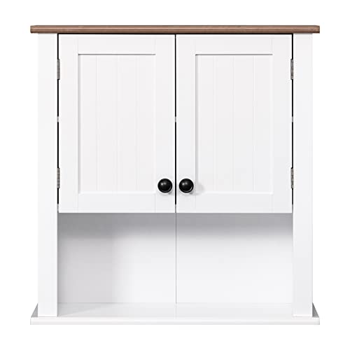 WAMPAT 2 Pack Wall Mounted Cabinet with Doors, Bathroom Wood Hanging Medicine Cabinets Over The Toilet with Adjustable Storage Shelf and Open Space for Kitchen, Entryway, Set of 2