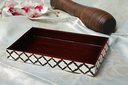 Decorative Guest Hand Towel Storage Tray Dispenser, Sturdy Holder for Disposable Paper Napkins - Bathroom Vanity Countertop Organization - 10x6 Inches, Black-White, Gifts for Mom