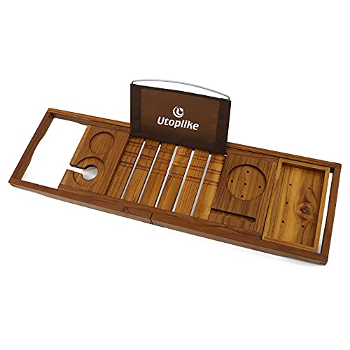 Teak Shower Mat with Bathtub Caddy Tray Set,Portable Spa Bath Mat and Bath Tray for Tub, Waterproof, Perfect for Bathroom
