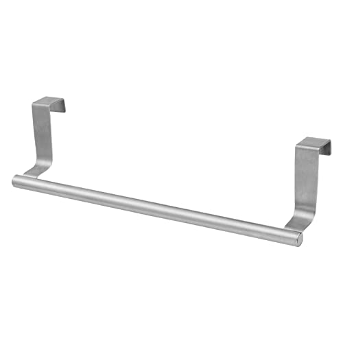 Over Cabinet Towel Bar with Hooks, 14 Inch Brushed Stainless Steel Over The Door Towels Rack for Home Bathroom Kitchen, Hang on Inside and Outside Cabinets or Doors, Holds Hand Dish Towels Washcloths