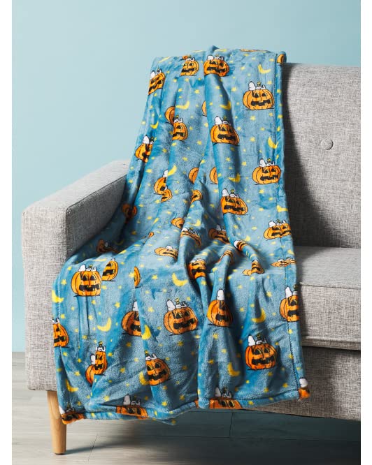 Berkshire Blanket & Home Co. Berkshire Home & Blanket Co. Peanuts Gang Snoopy Throw Blanket Featuring Snoopy with Woodstock Sleeping on a Jack-O-Lantern