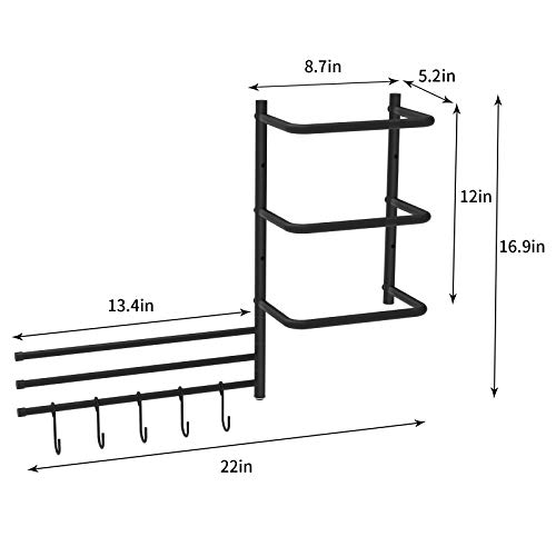 Towel Rack Holder&Organizer,Wall Mounted Metal Bathroom Towel Bar with 3 Swivel Arms 5 S-Hooks for Storage of Towels, Washcloths, Hand Towels