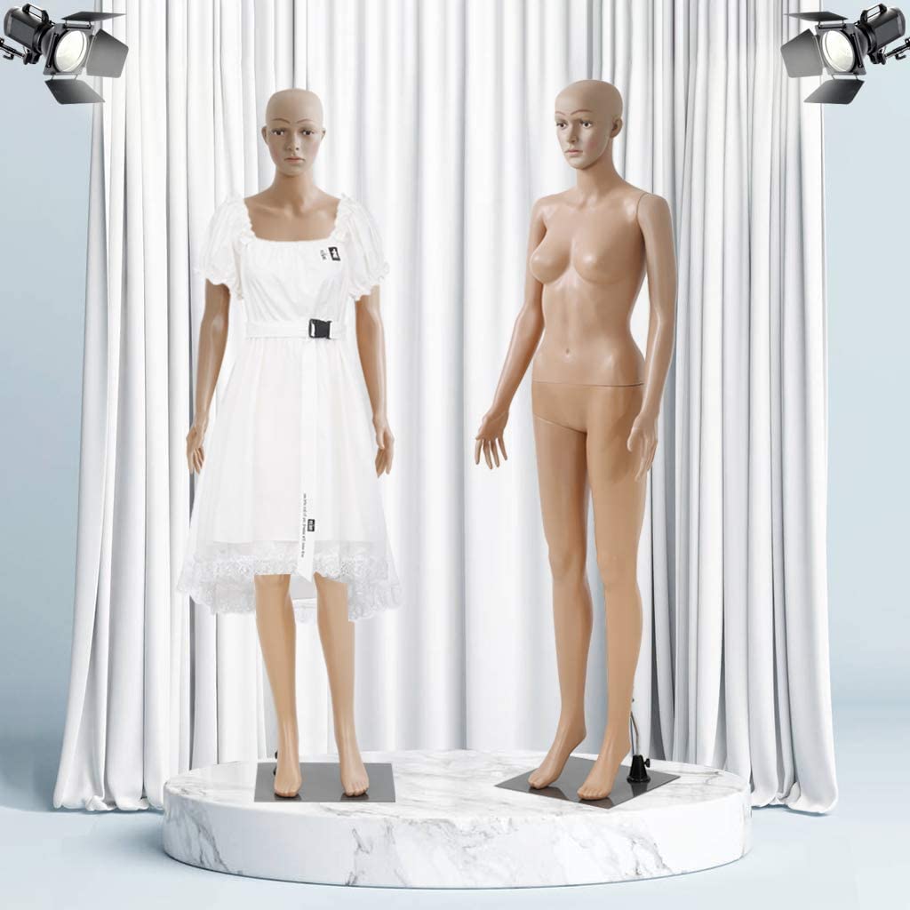 FLL Mannequin Torso, Clothing Form Full Body Manikin Female 69 inch Adjustable Detachable Stand Realistic Display with Metal Base Plastic Head Arm Turns Stand, Beige (FLL-01)