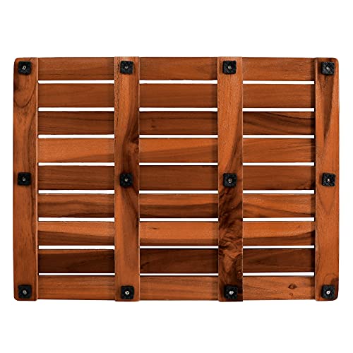Teak Shower Mat with Bathtub Caddy Tray Set,Portable Spa Bath Mat and Bath Tray for Tub, Waterproof, Perfect for Bathroom