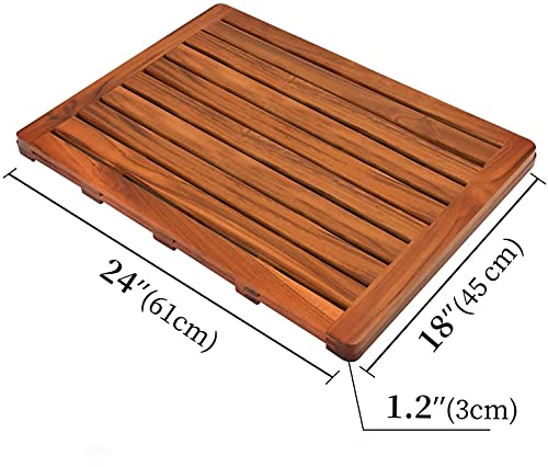 Teak Shower Mat with Bathtub Caddy Tray Set,Portable Spa Bath Mat and Bath Tray for Tub, Waterproof, Perfect for Bathroom