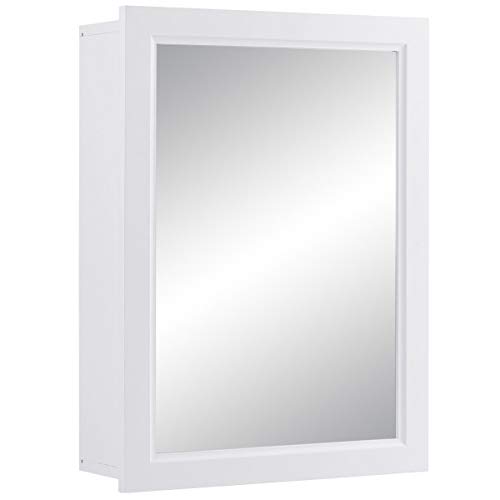 Casart Mirror Medicine Cabinet W/Single Door and Inner Adjustable Shelf in 3 Heights Storage Organizer for Bathroom, Vestibule, Bedroom Wall Mount Bathroom Cabinet,White