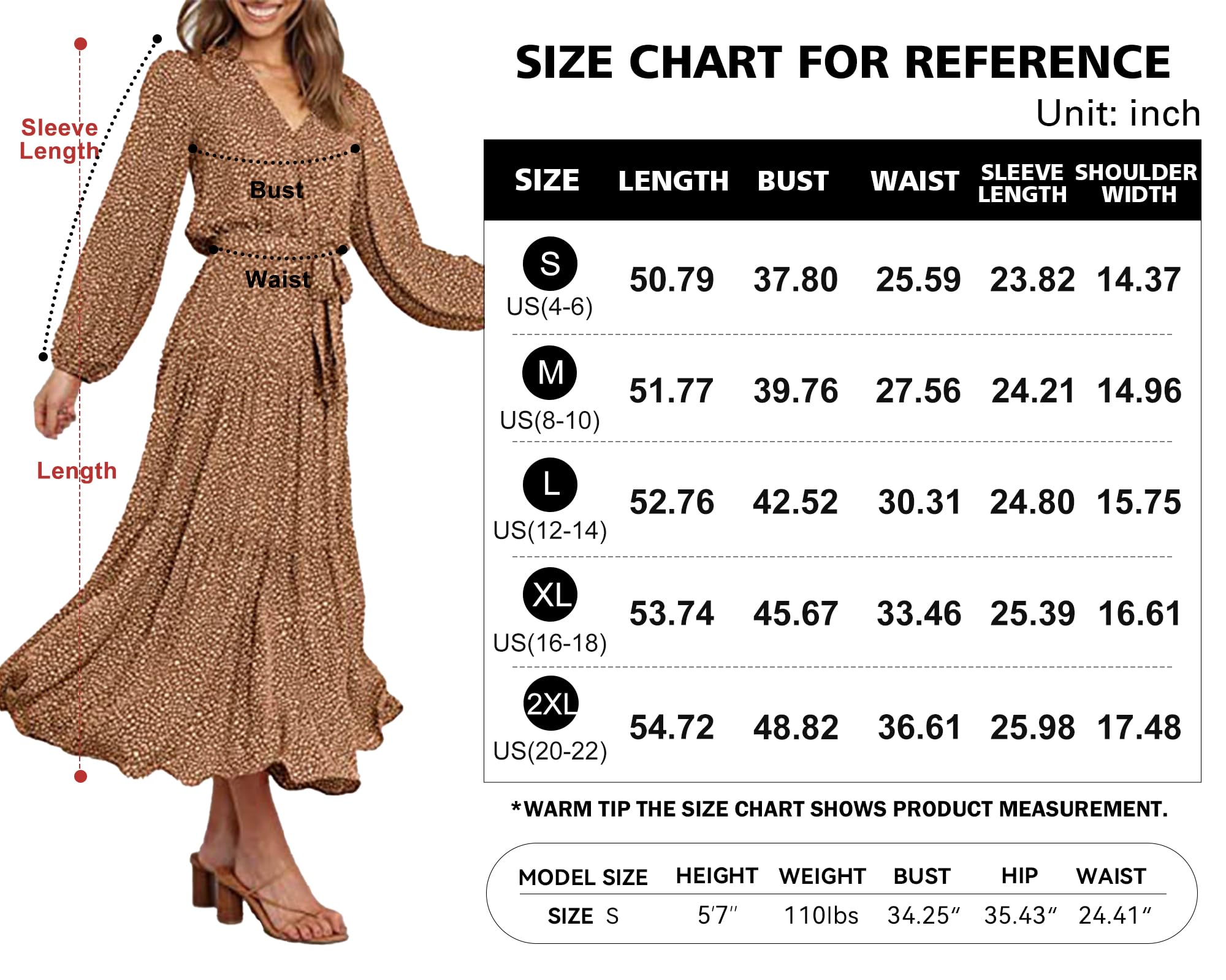 PRETTYGARDEN Women's 2024 Long Sleeve Wrap V Neck Floral Ruffle Tiered Maxi Dress Boho Chiffon Flowy Long Dresses with Belt(Khaki,Medium)