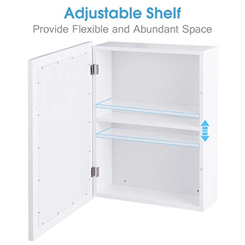 Casart Mirror Medicine Cabinet W/Single Door and Inner Adjustable Shelf in 3 Heights Storage Organizer for Bathroom, Vestibule, Bedroom Wall Mount Bathroom Cabinet,White