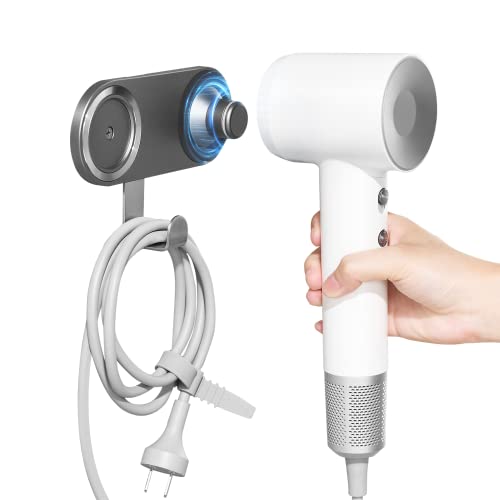 Hair Dryer Holder Wall Mounted for Laifen LF03 /Swift SE Hair Blow Dryer Wall Mount,Aluminum Alloy Bracket Magnetic Stand Holder with Power Plug Cable Organizer,Bathroom Dryer Storage Rack,Attachment